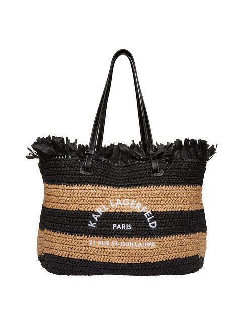 425 NATURAL/BLACK Karl Lagerfeld Stripe Tote -raffialaukku |55 x 36 cm ...